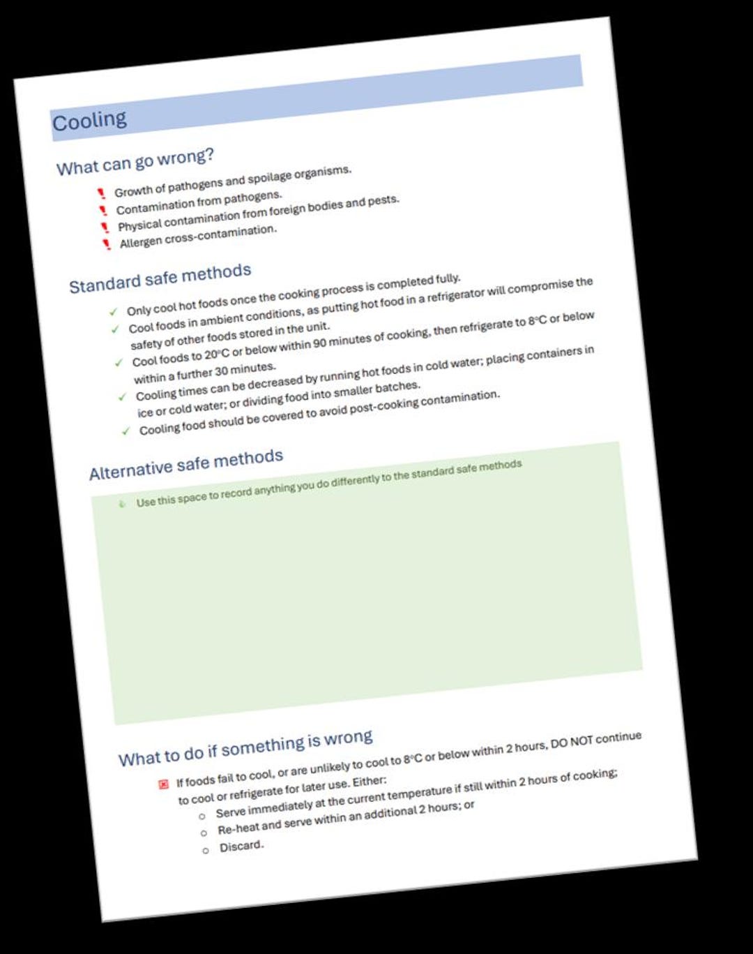 Cooling - HACCP Builder Staff Training Card for Hospitality Businesses ...