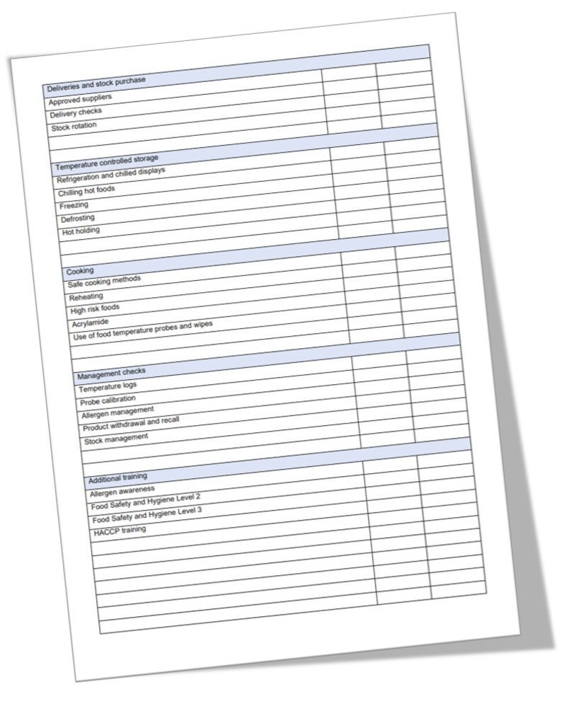 Catering Staff Training Record, HACCP Form, Restaurant, Cafe, Food ...