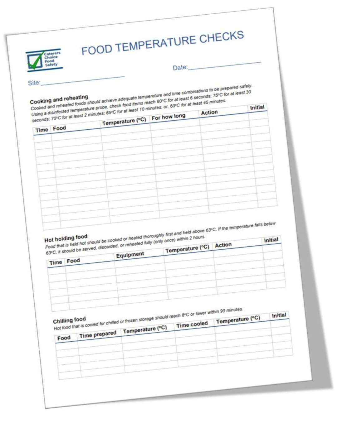 Food Temperature Checks, HACCP Form, Restaurant, Cafe, Food Safety ...