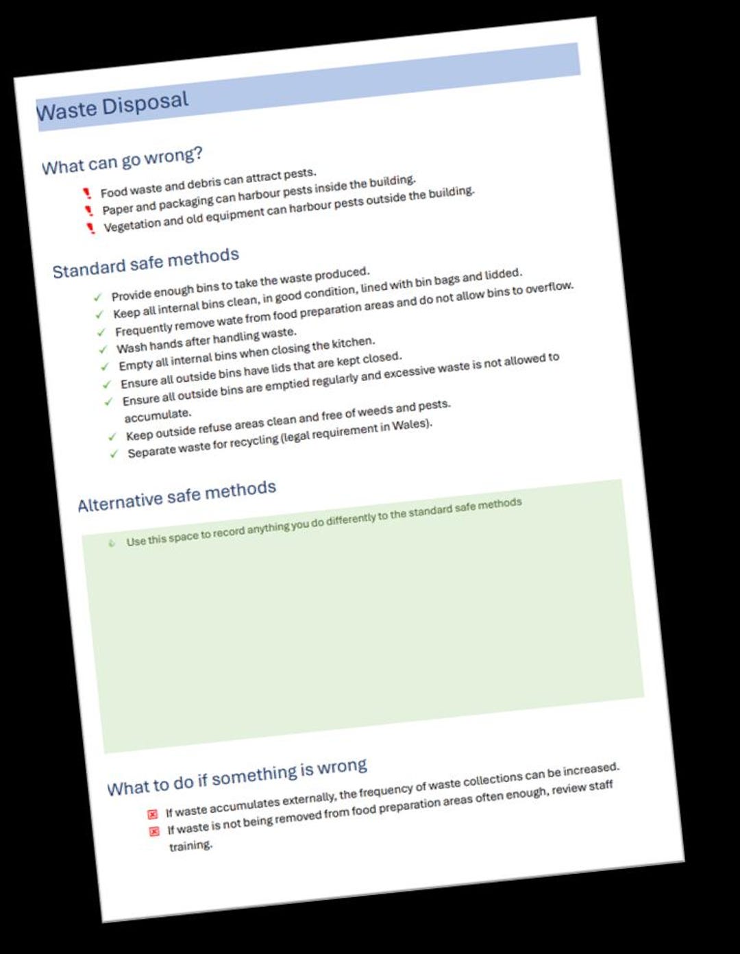Waste Disposal - HACCP Builder Staff Training Card for Hospitality ...