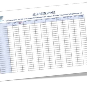 Editable Allergen Chart - MS Word, HACCP Form, Restaurant, Cafe, Food ...