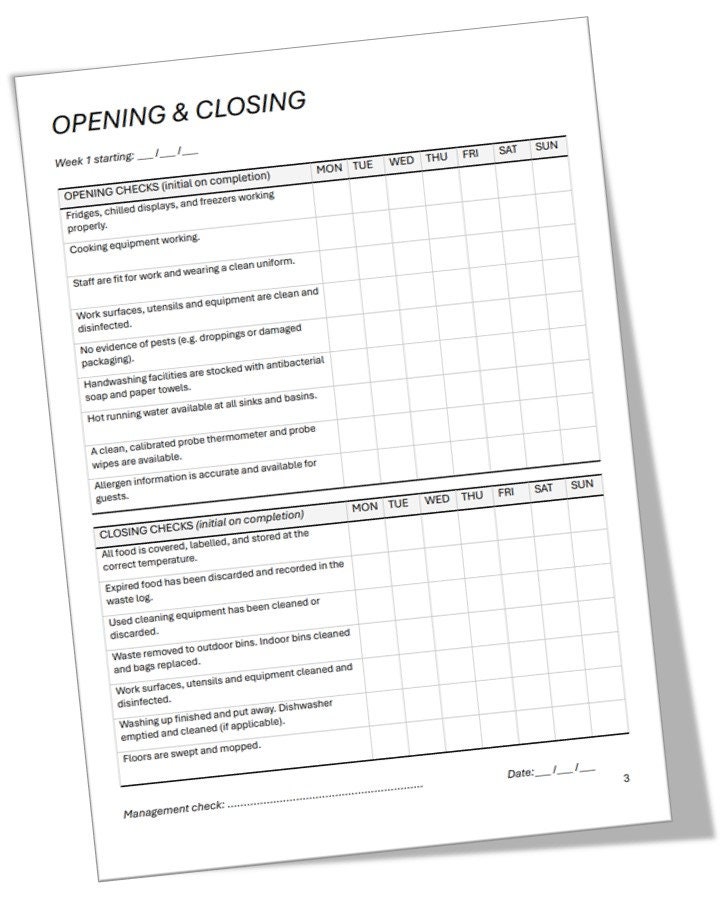 FSMH Food Hygiene Diary - Cafes & Coffee Shops, HACCP Form, Restaurant ...