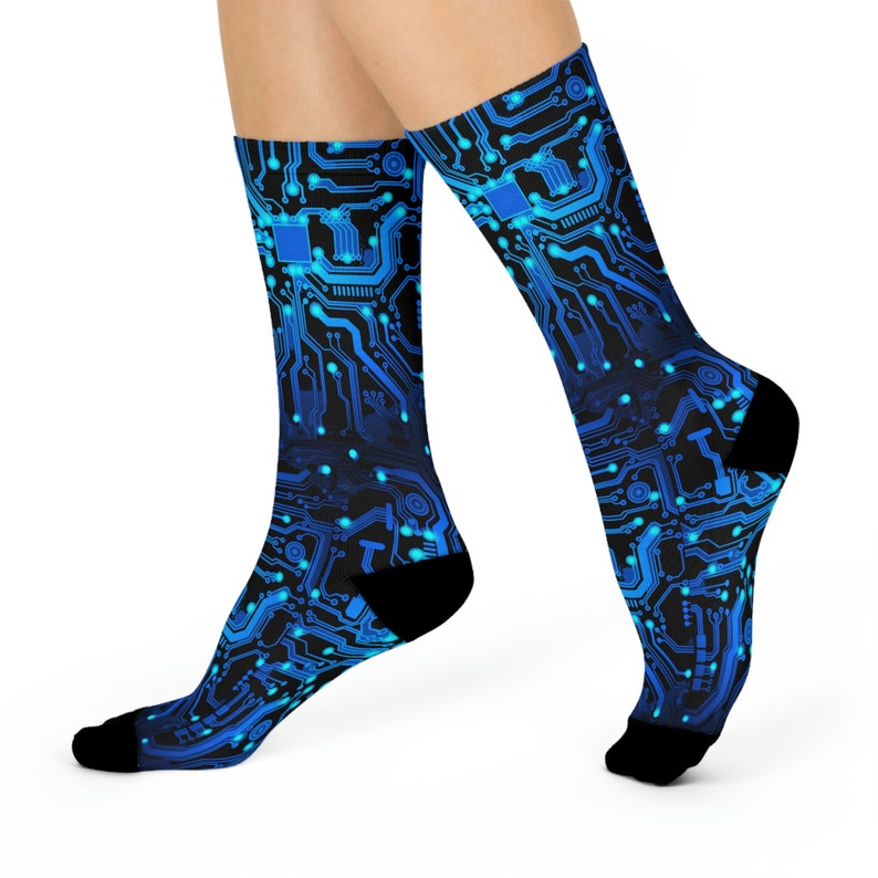 Blue Circuit Board Socks, High Quality Unisex Crew Socks, Computer ...