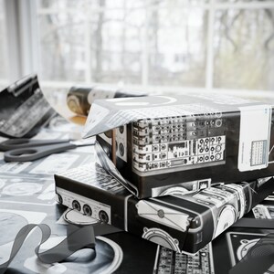 Retro Music Gear Wrapping Paper, Music Gift, Black & White Gift Wrap ...