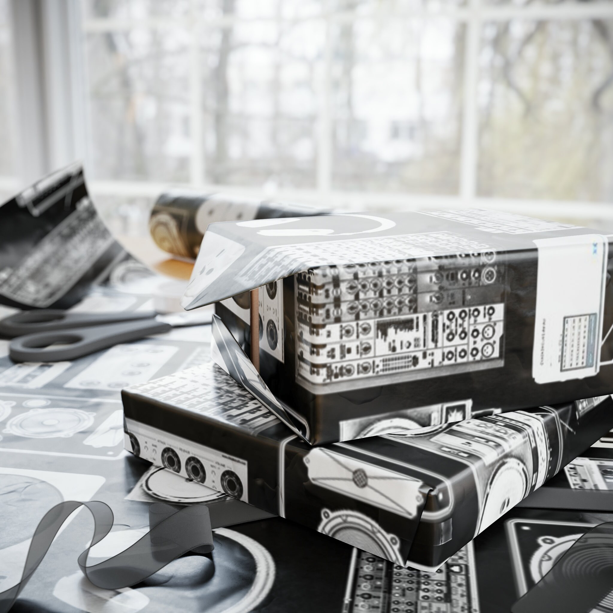 Retro Music Gear Wrapping Paper, Music Gift, Black & White Gift Wrap ...