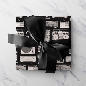 Retro Music Gear Wrapping Paper, Music Gift, Black & White Gift Wrap ...