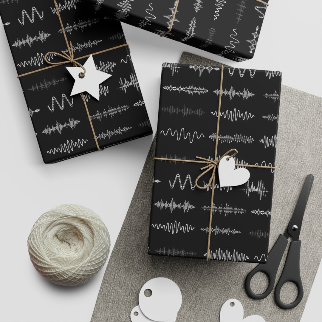 Music Wrapping Paper, Sound Waves Gift Wrap, Music Gift, Black & White ...