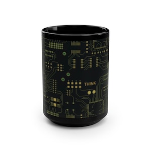 Circuit Board Mug - Think, Black Ceramic Coffee Mug, It Gift, Computer ...