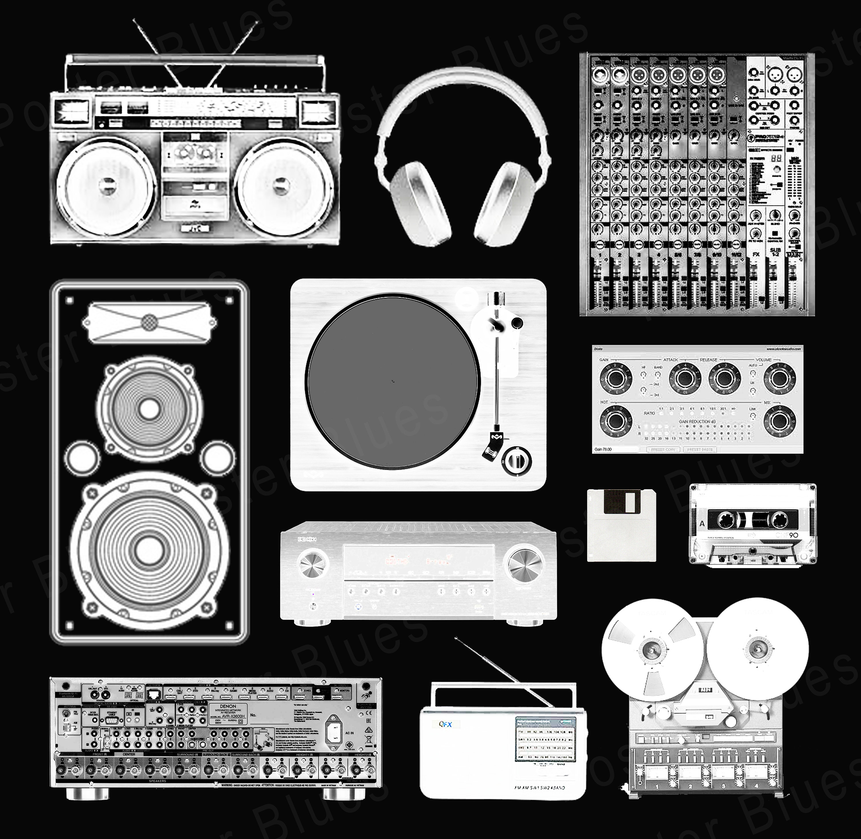 Retro Music Gear Wrapping Paper, Music Gift, Black & White Gift Wrap ...