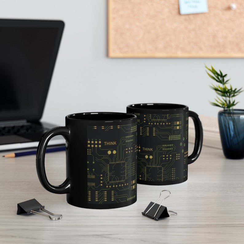 Circuit Board Mug Think, Black Ceramic Coffee Mug, It Gift, Computer Engineer Mug, Computer ...