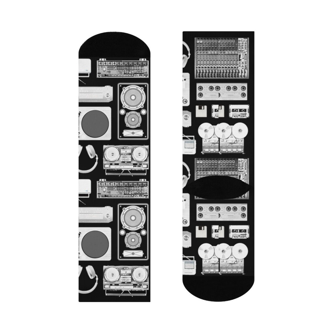 Unisex Retro Gear Music Socks, Audio Engineer Socks, Quality Crew Socks ...