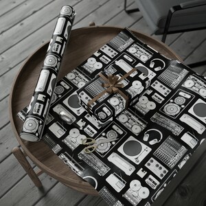 Retro Music Gear Wrapping Paper, Music Gift, Black & White Gift Wrap ...