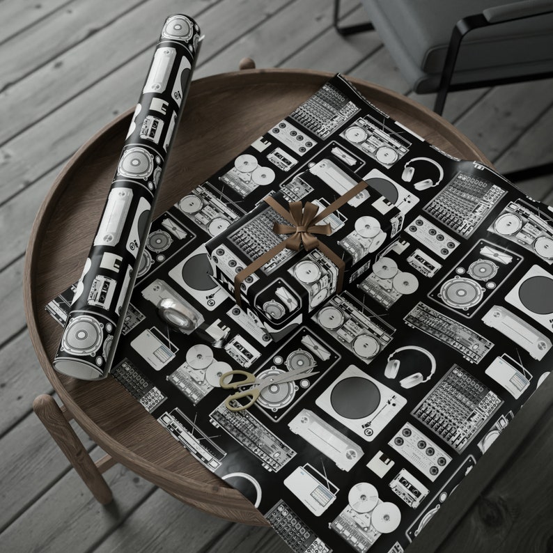 Retro Music Gear Wrapping Paper, Music Gift, Black & White Gift Wrap ...