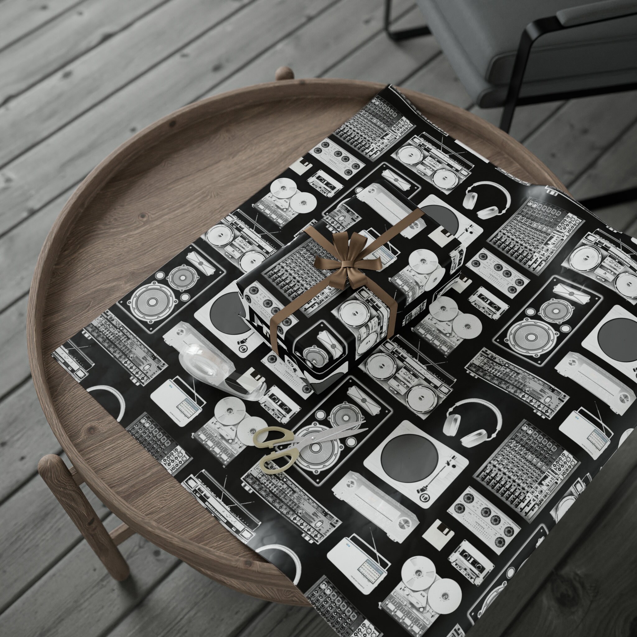 Retro Music Gear Wrapping Paper, Music Gift, Black & White Gift Wrap ...