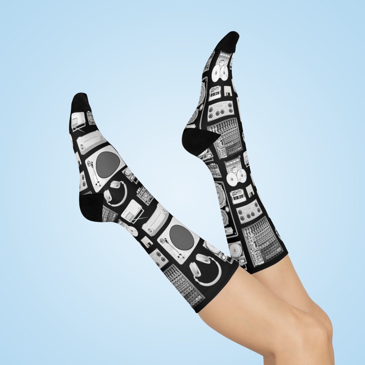 Unisex Retro Gear Music Socks, Audio Engineer Socks, Quality Crew Socks ...