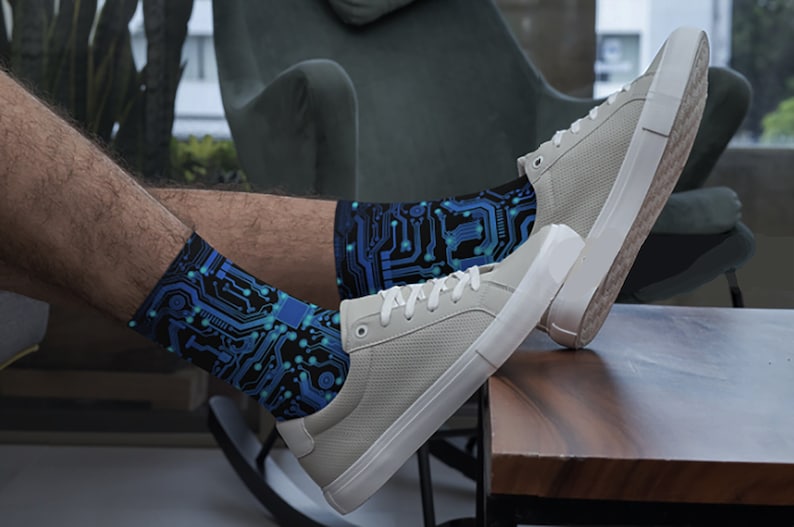 Blue/green Circuit Board Socks, Quality Unisex Crew Socks, Computer ...