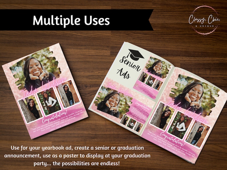 Senior Yearbook Ad Editable Canva Templates: Full, Half, and Quarter ...