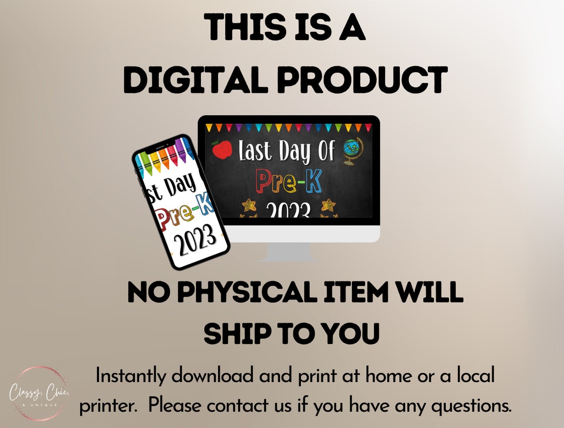 Printable Last Day of Pre-k Sign, Last Day of School Digital Download ...