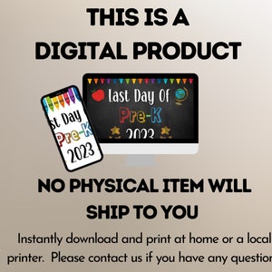 Printable Last Day of Pre-k Sign, Last Day of School Digital Download ...