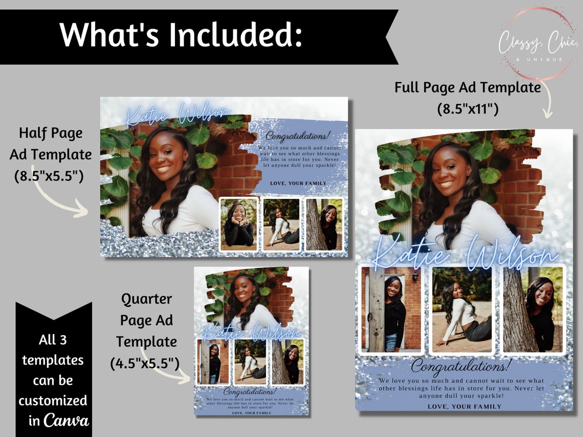 Senior Yearbook Ad Template Bundle, Full Page Senior Ad, Half Page ...
