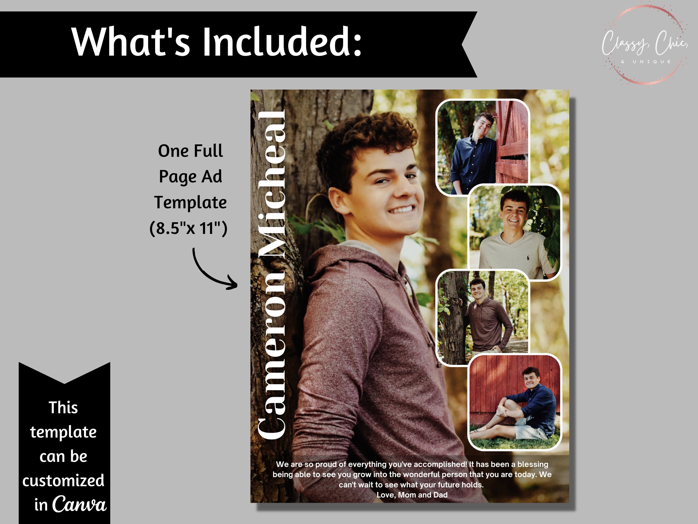 Full Page Senior Yearbook Ad, Editable Canva Template, High School ...