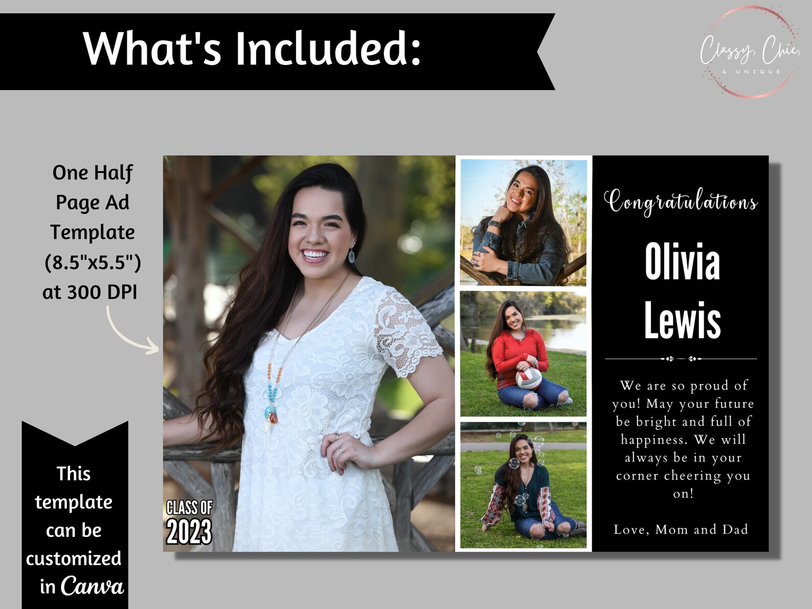 Half Page Senior Yearbook Ad, Editable Canva Template, 8.5" X 5.5 ...