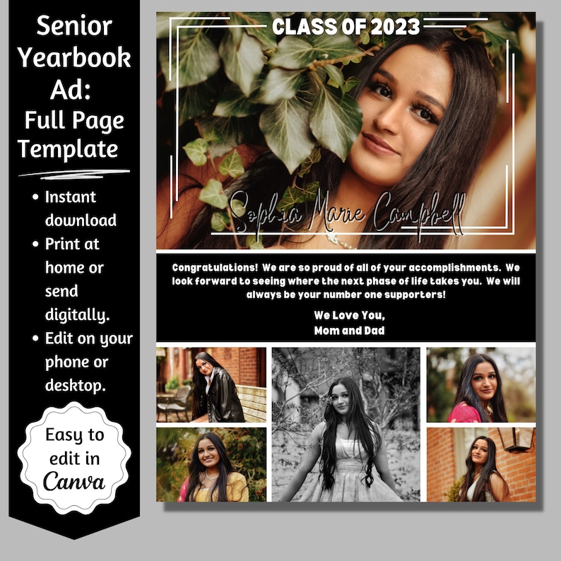 Full Page Senior Yearbook Ad Template, Yearbook Ad Full Page, Senior ...