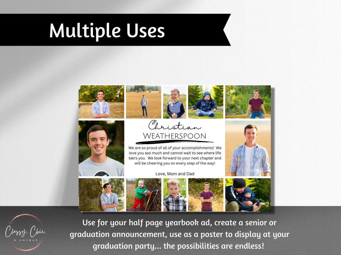 Editable Senior Yearbook Ad: Half Page Editable Canva Template (digital ...
