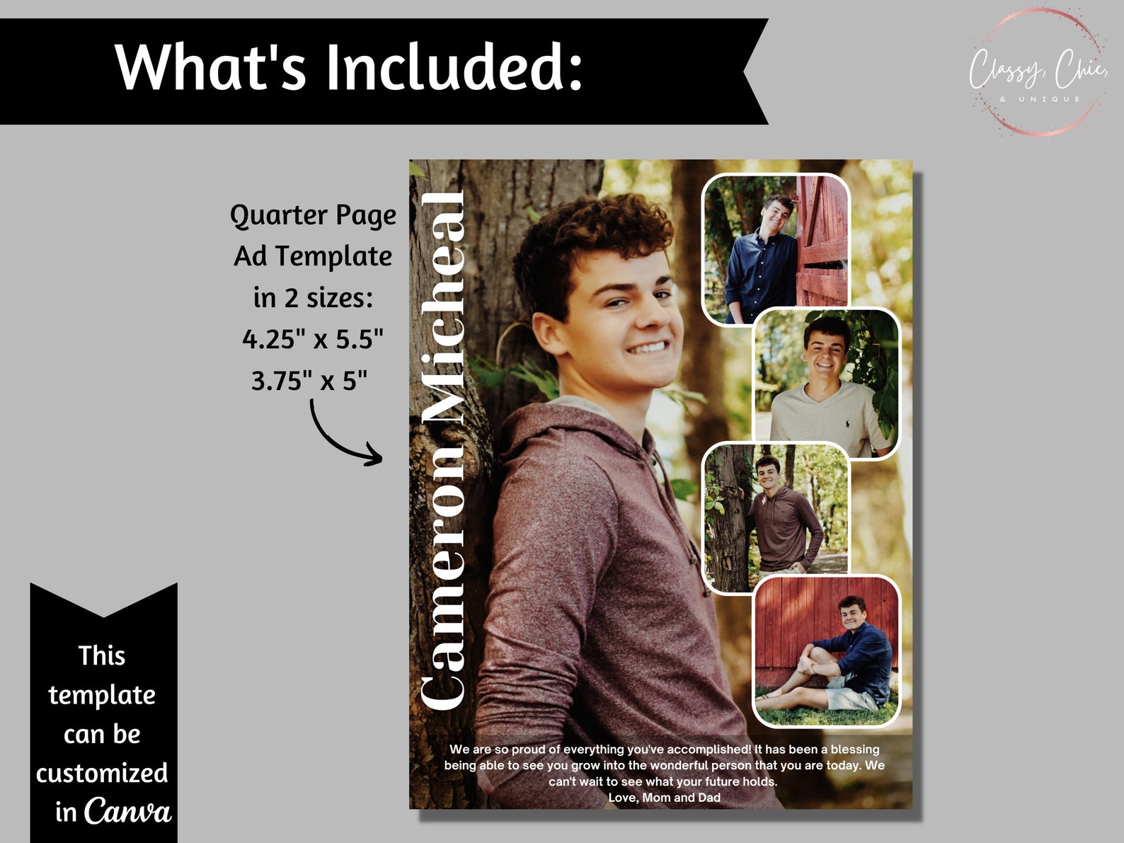 Senior Yearbook Ad, Quarter Page Senior Yearbook Ad, Senior Tribute Ad ...