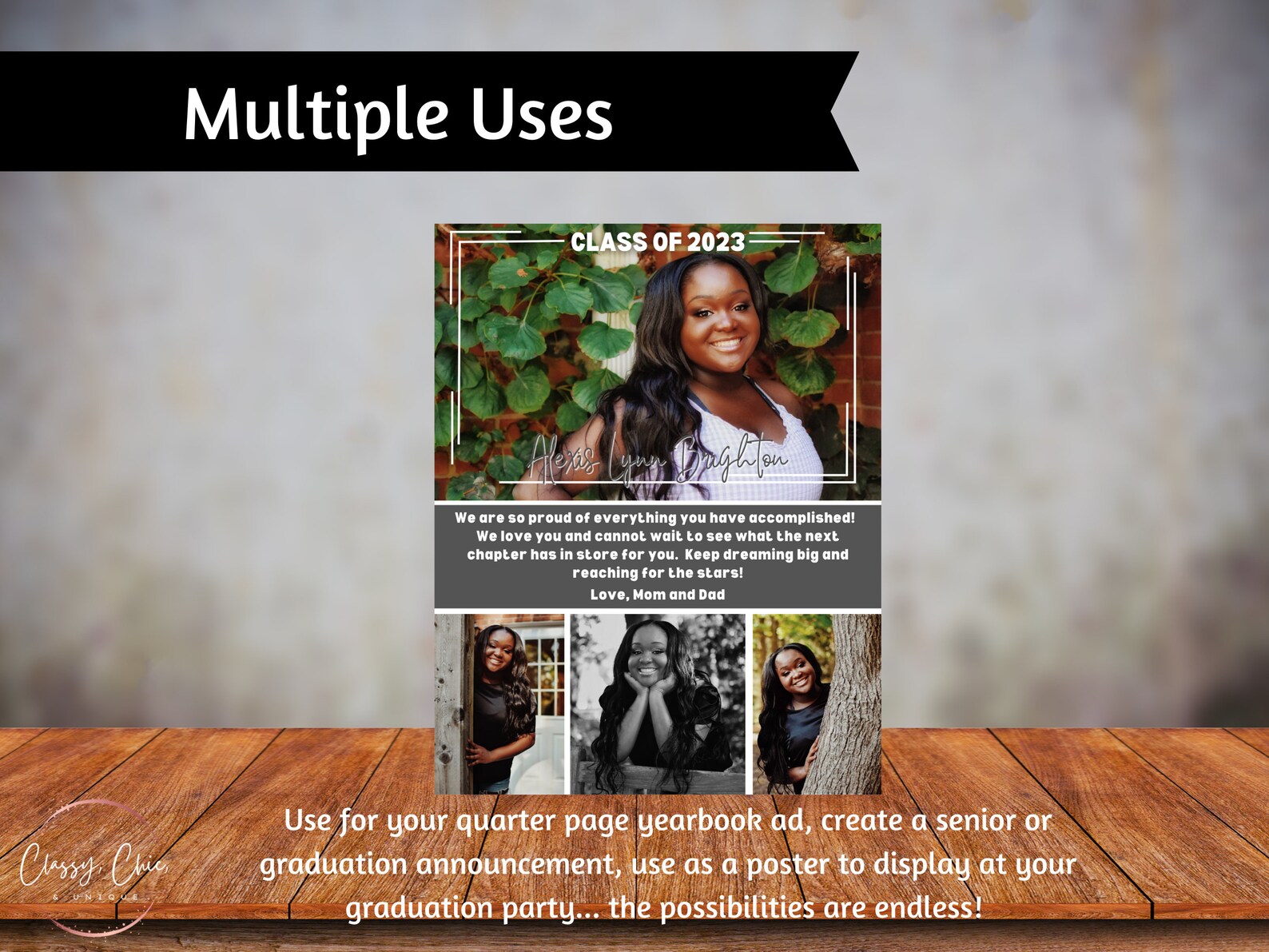 Senior Yearbook Ad Editable Canva Template: Quarter Page Tribute Design ...