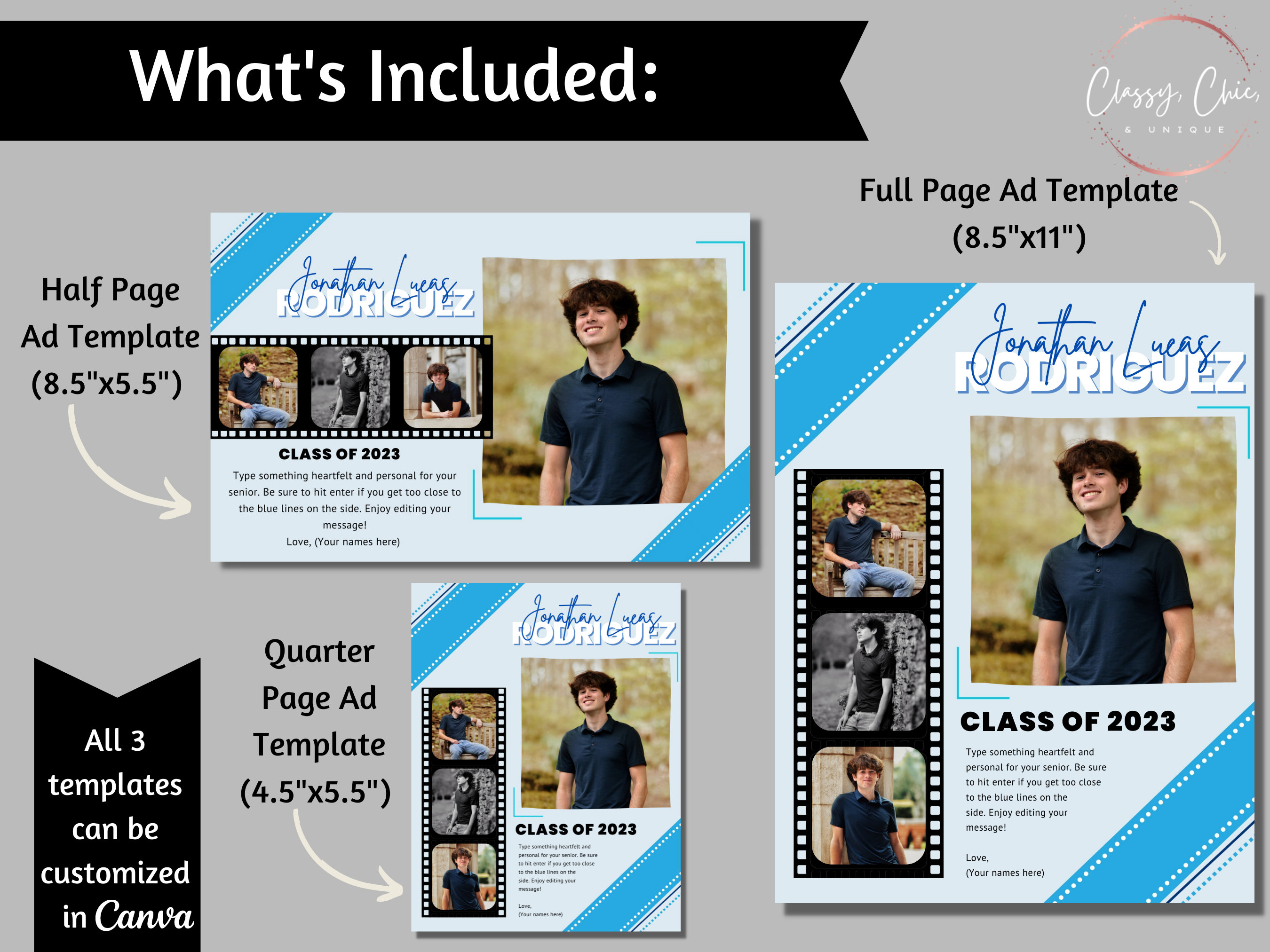 Senior Yearbook Ad Template Bundle, Full Page Senior Ad, Half Page ...