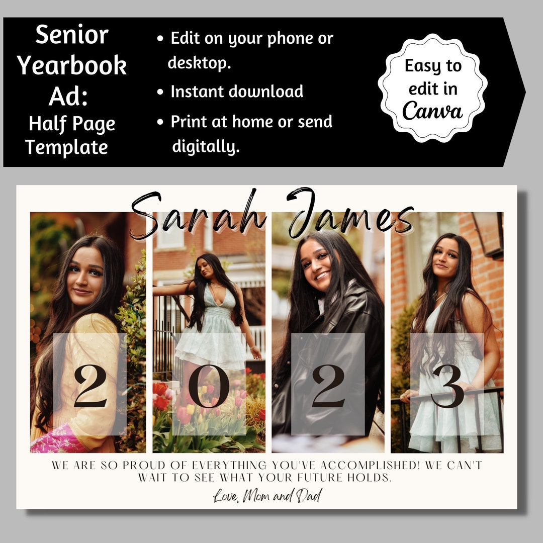 Senior Yearbook Ad, Half Page Senior Yearbook Ad, Senior Tribute Ad ...