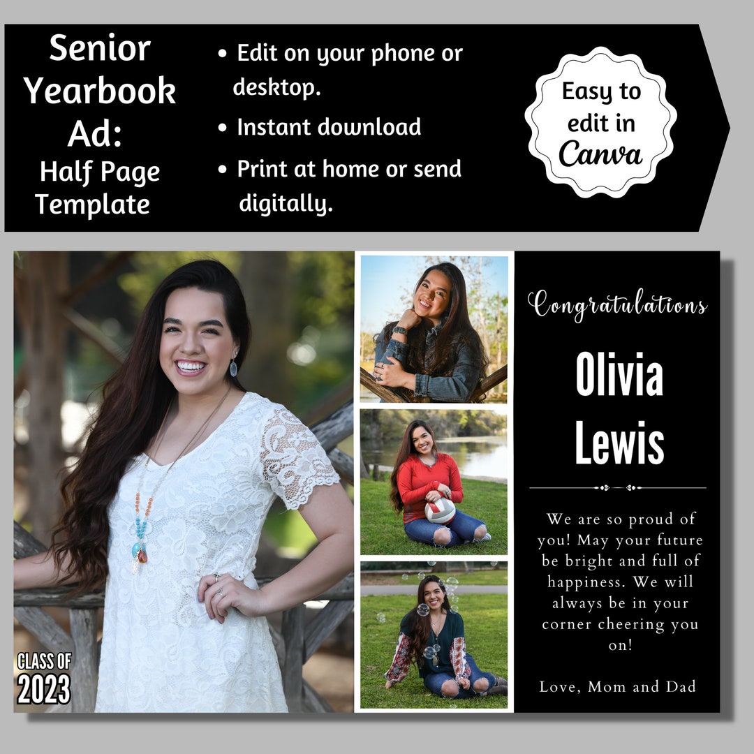 Half Page Senior Yearbook Ad, 1/2 Pg Seniors Tribute Ad, Senior ...