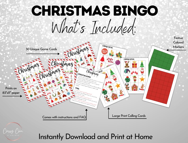 Christmas Bingo, 30 Unique Bingo Cards, Kids' Christmas Activity ...