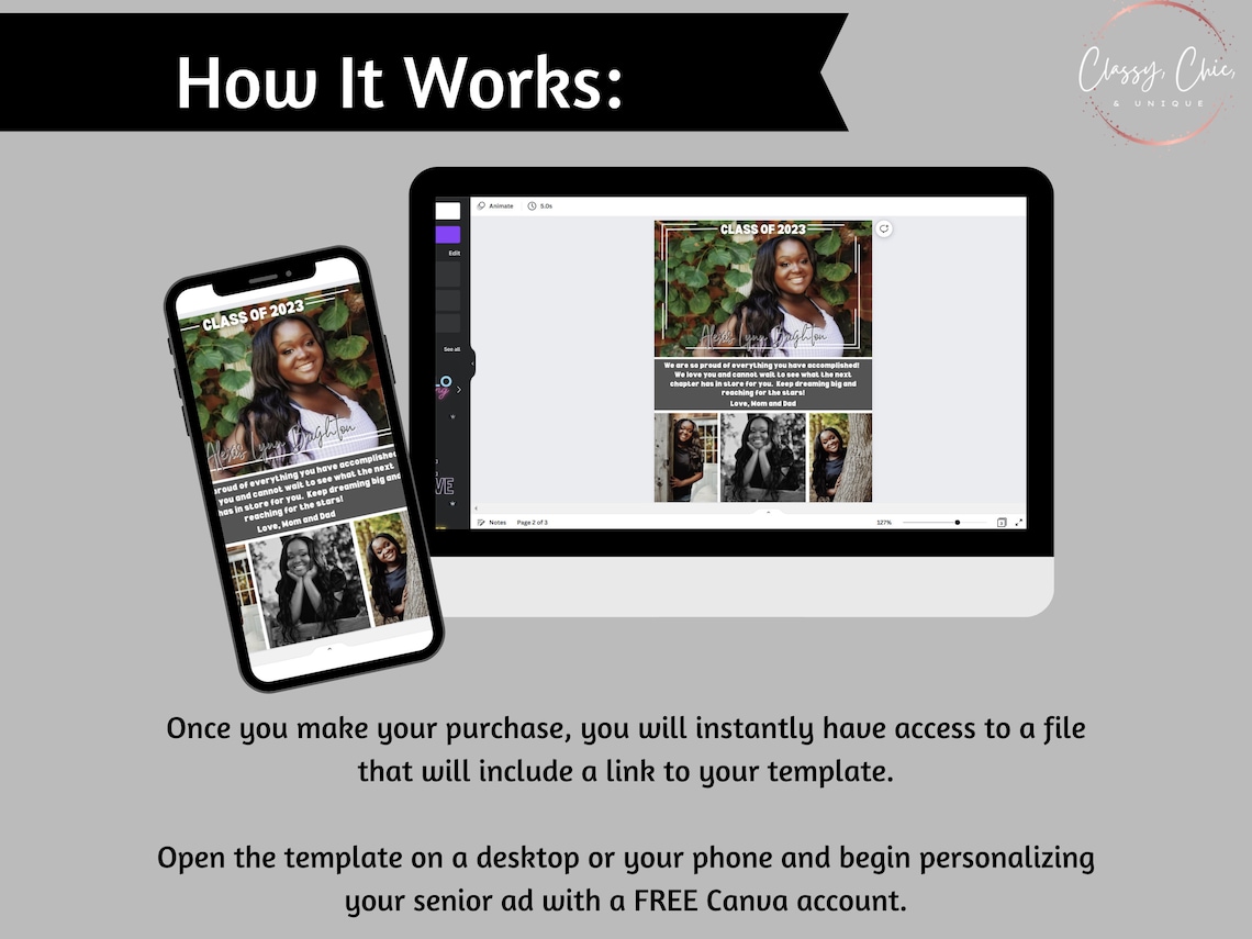 Senior Yearbook Ad Editable Canva Template: Quarter Page Tribute Design ...