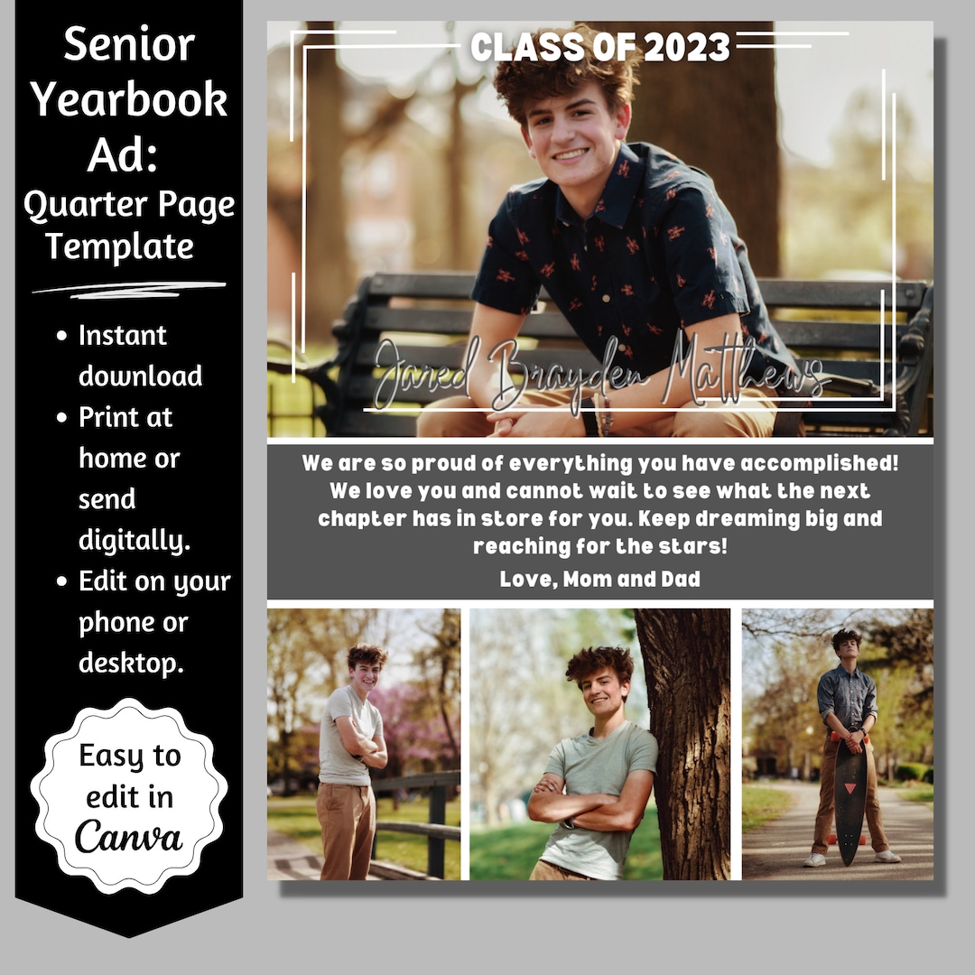 Senior Yearbook Ad, Quarter Page Senior Yearbook Ad, Senior Tribute Ad ...