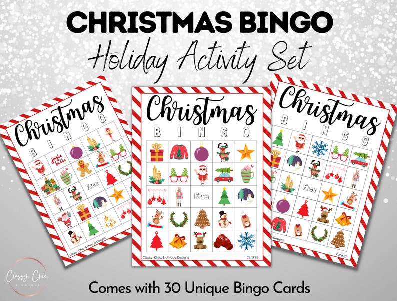 Christmas Bingo 30 Unique Bingo Cards Kids' Christmas - Etsy