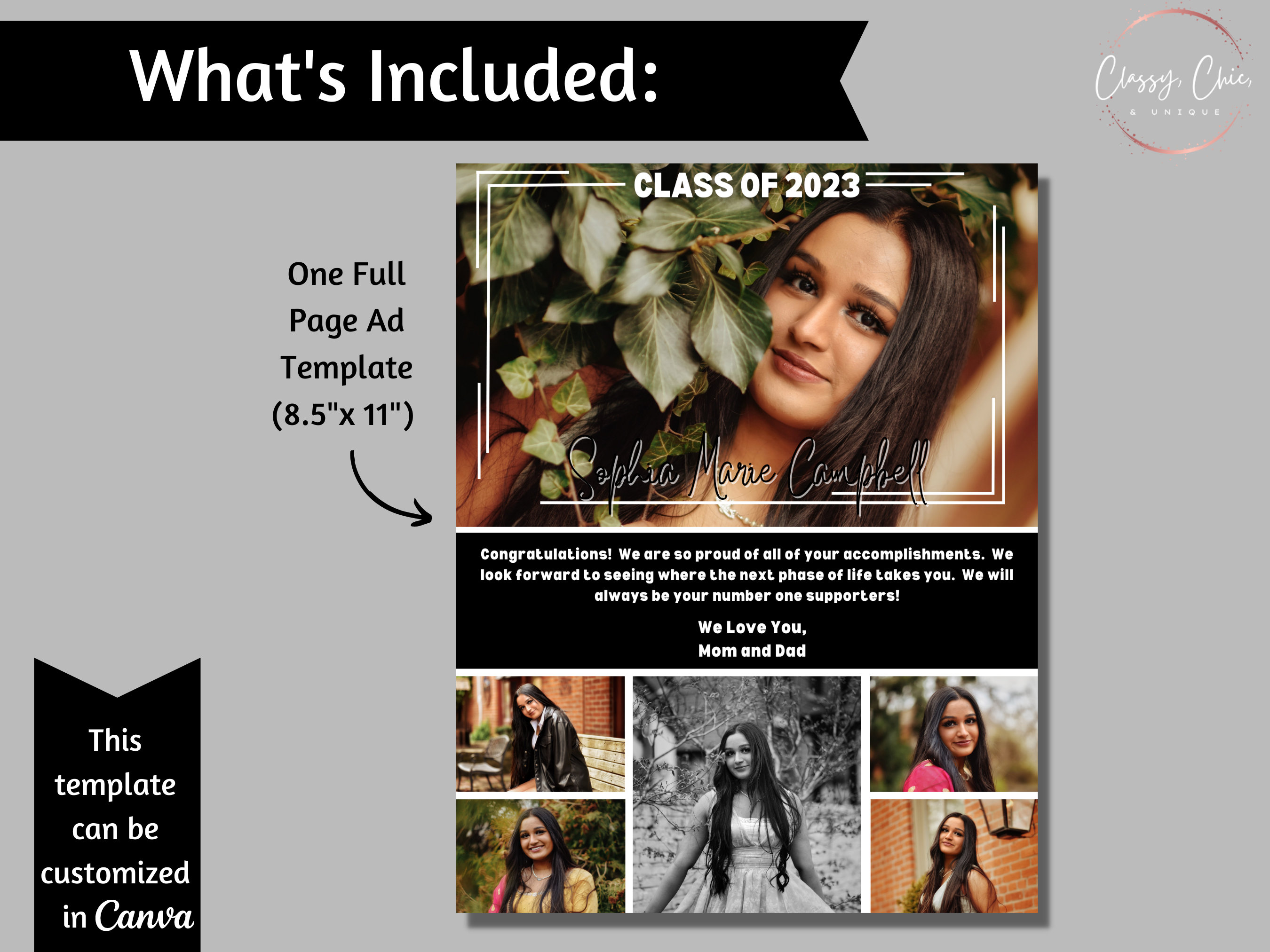 Full Page Senior Yearbook Ad Template, Yearbook Ad Full Page, Senior ...