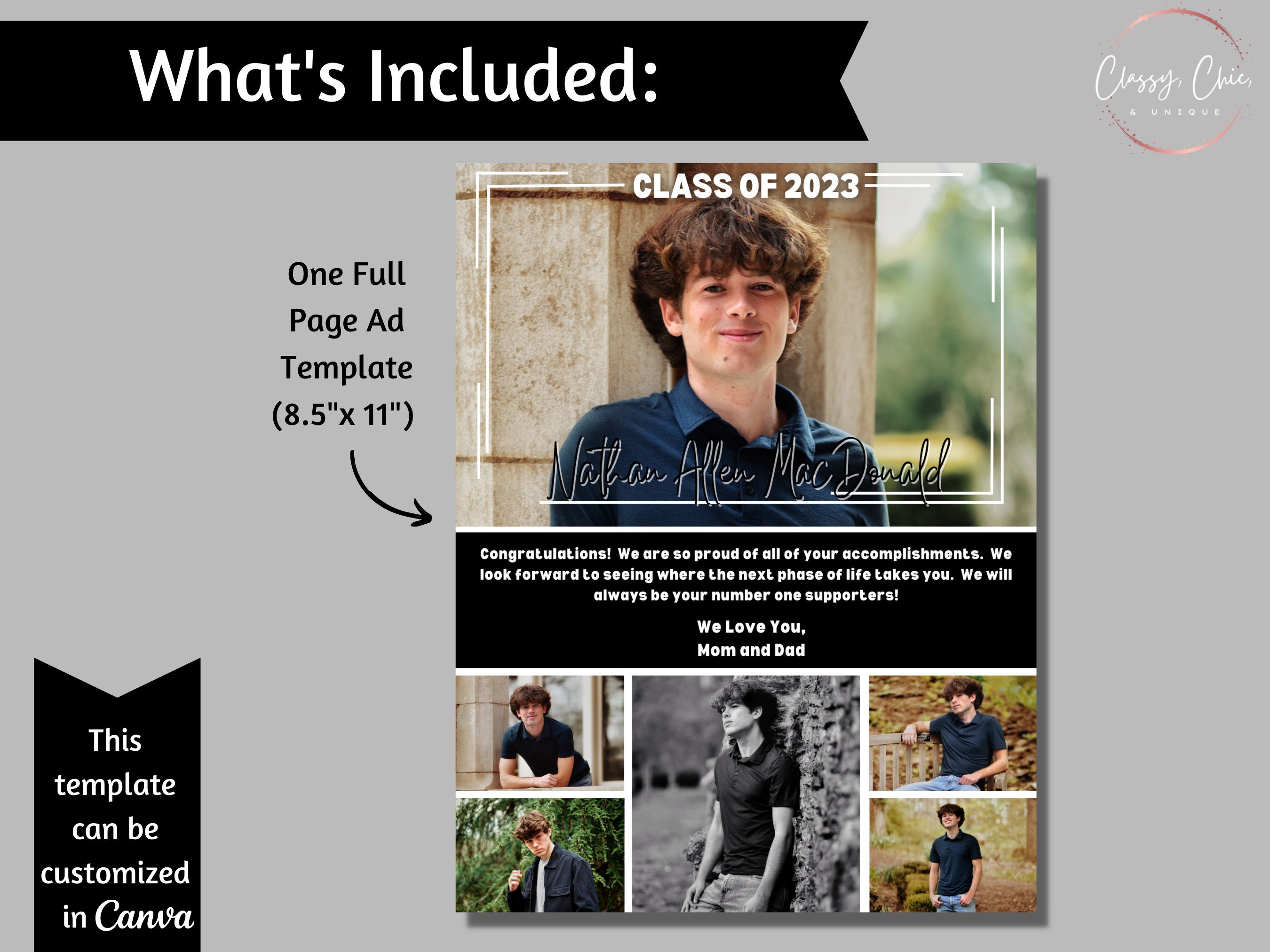 Full Page Senior Yearbook Ad, Editable Digital Canva Template, Yearbook ...