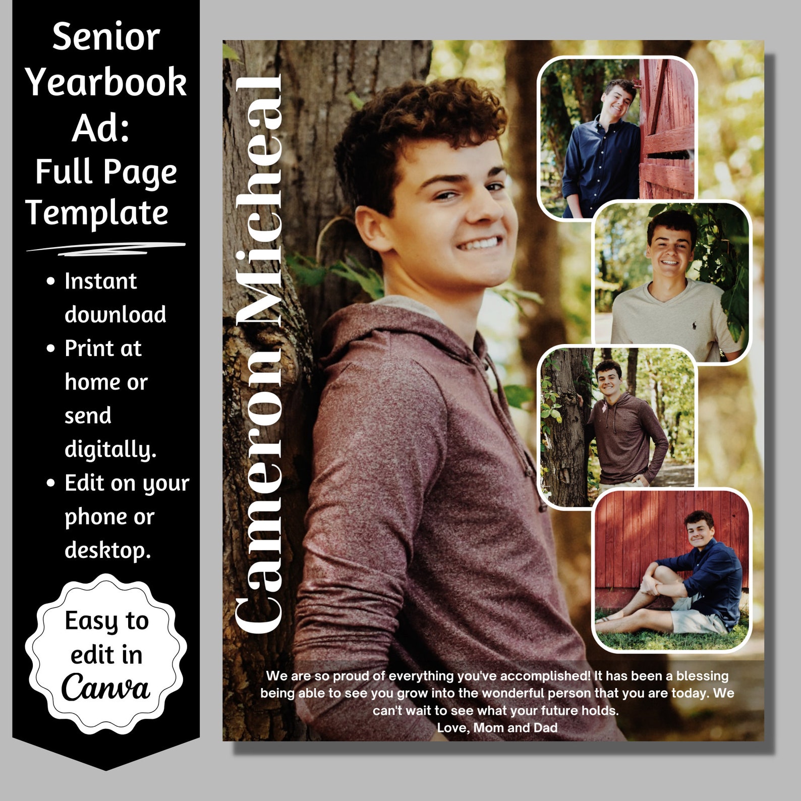 Full Page Senior Yearbook Ad, Editable Canva Template, High School ...