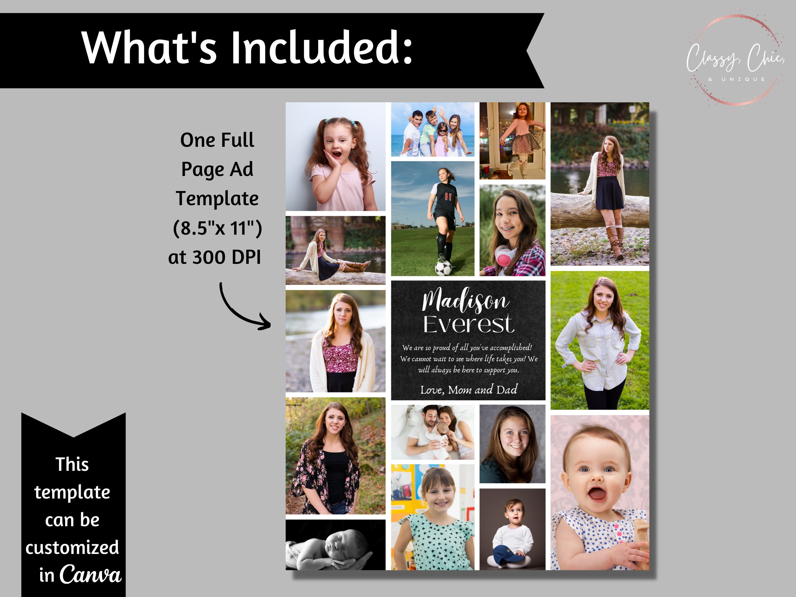 Full Page Senior Yearbook Ad Template, Yearbook Full Page, 8.5x11 ...