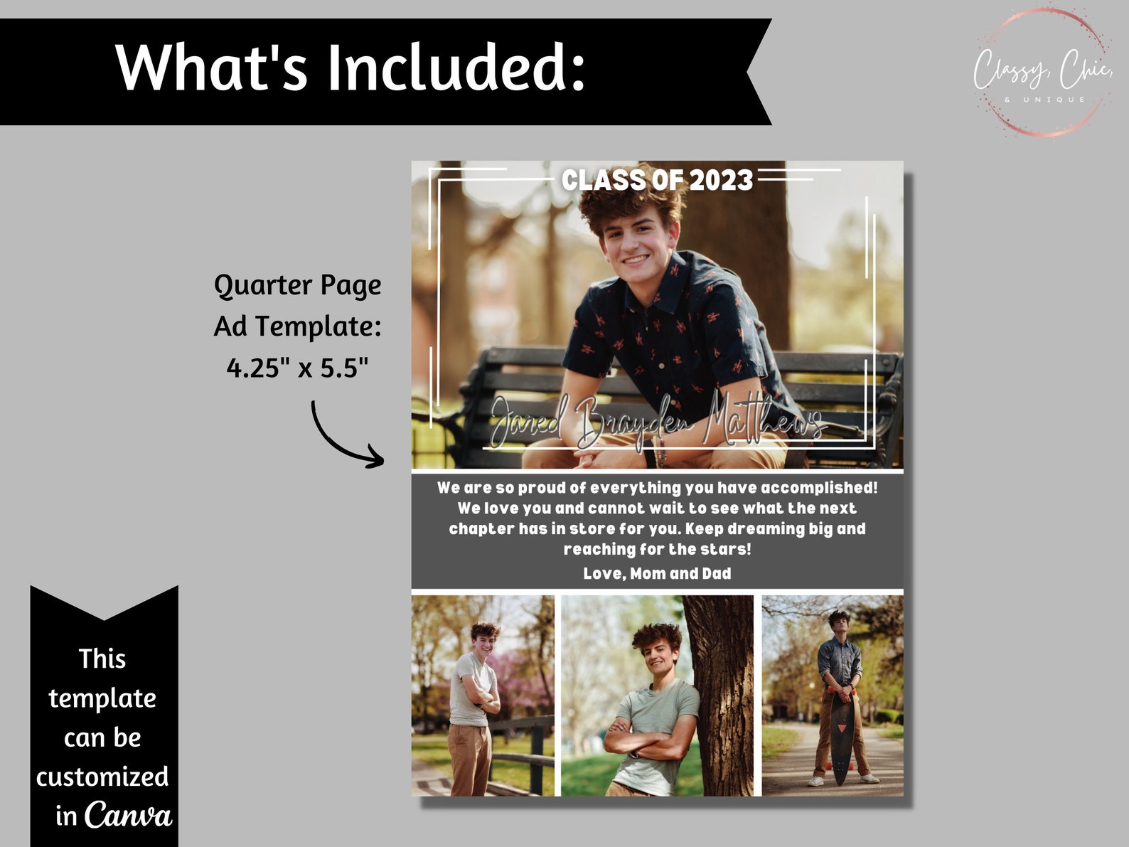 Senior Yearbook Ad, Quarter Page Senior Yearbook Ad, Senior Tribute Ad ...