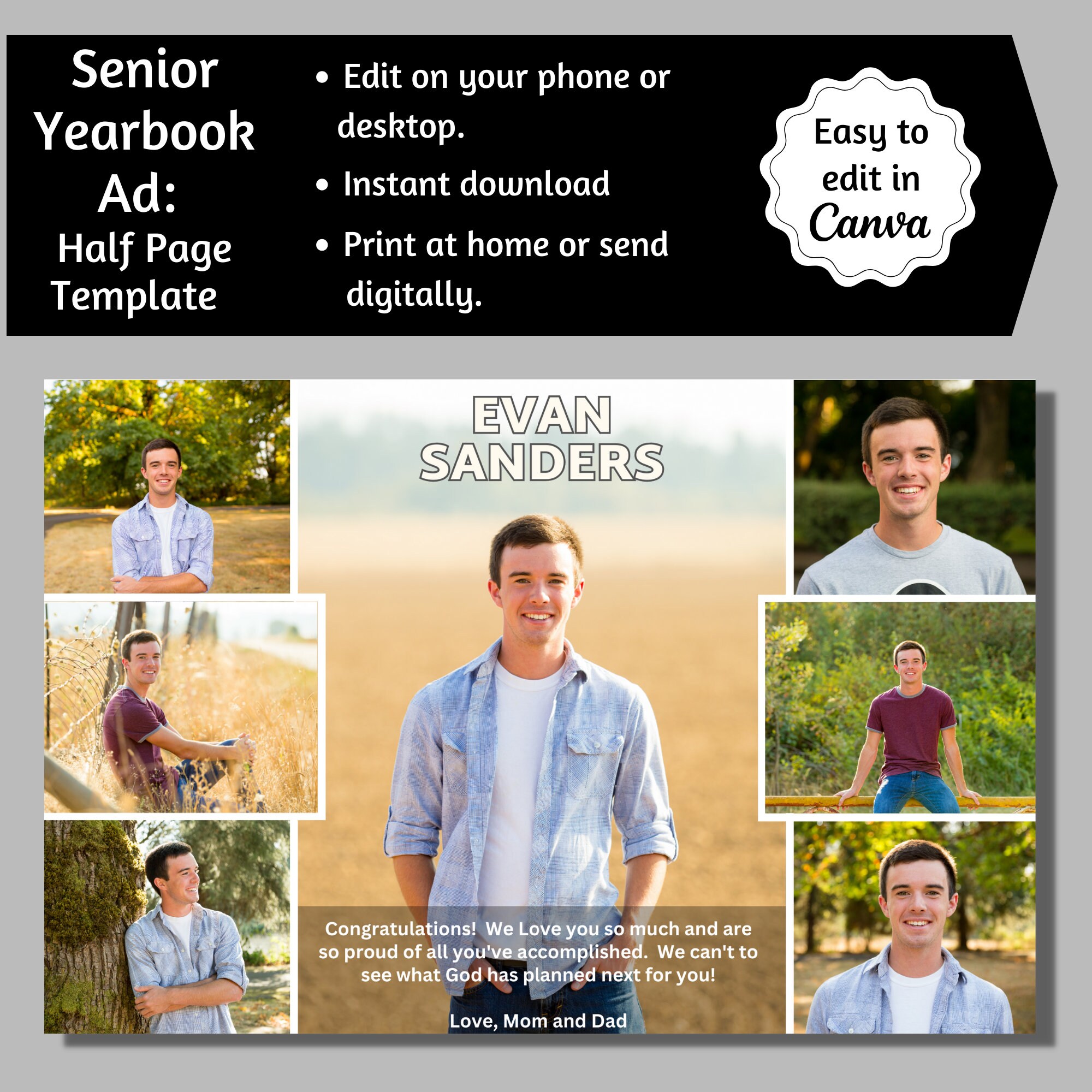 Senior Yearbook Ad, Half Page Senior Yearbook Ad, Senior Tribute Ad ...