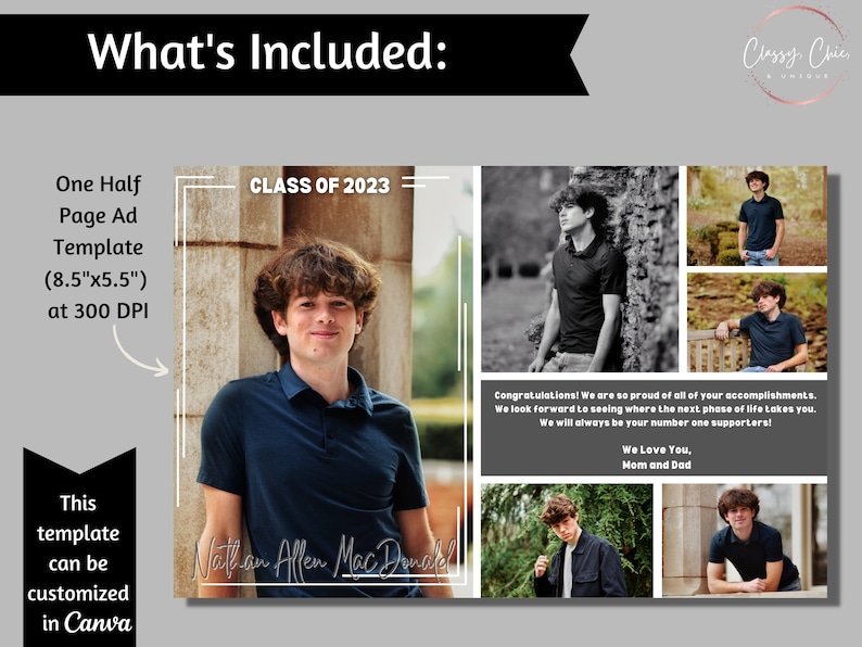 Senior Yearbook Ad, Half Page Senior Yearbook Ad, Senior Tribute Ad ...