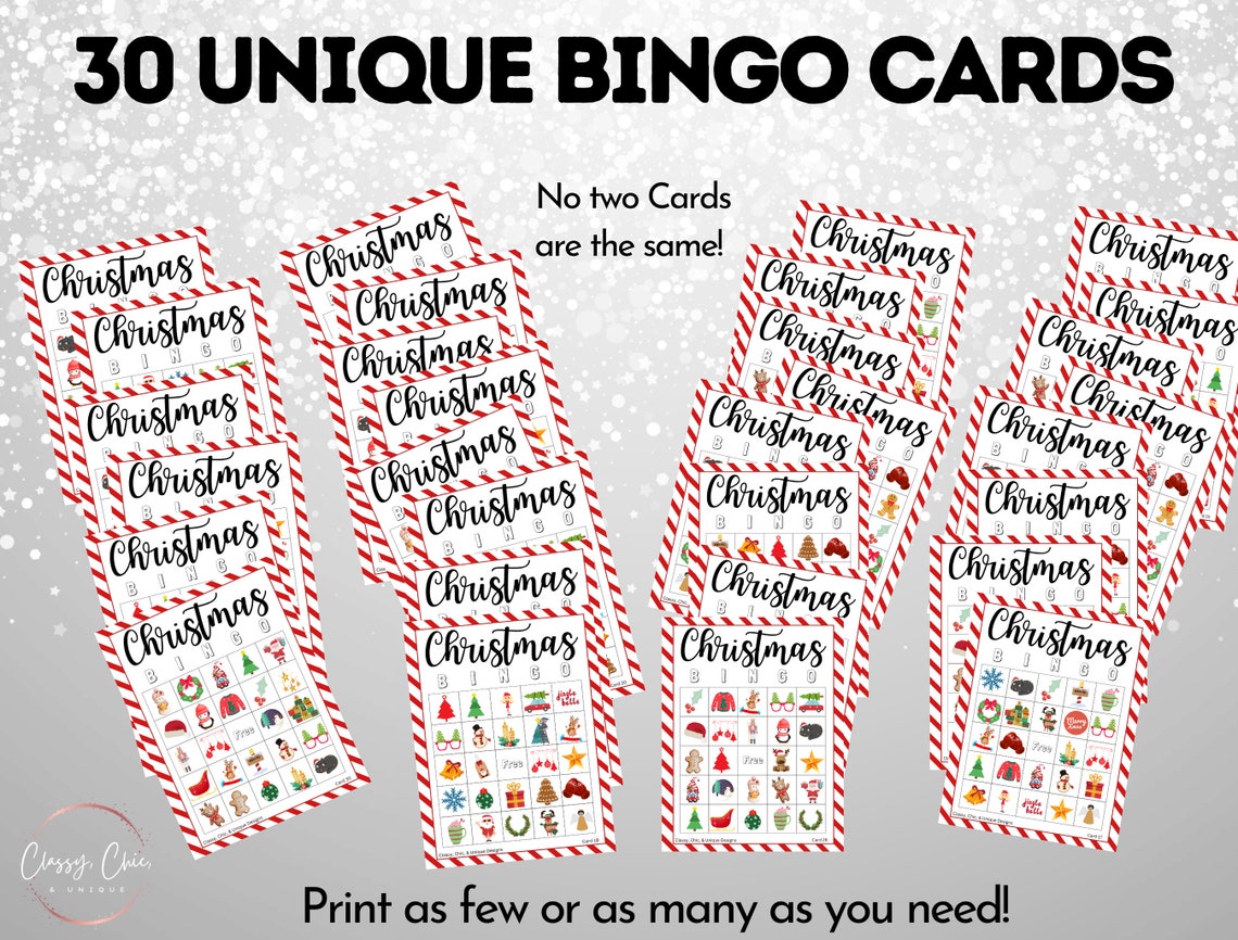 Christmas Bingo 30 Unique Bingo Cards Kids' Christmas - Etsy