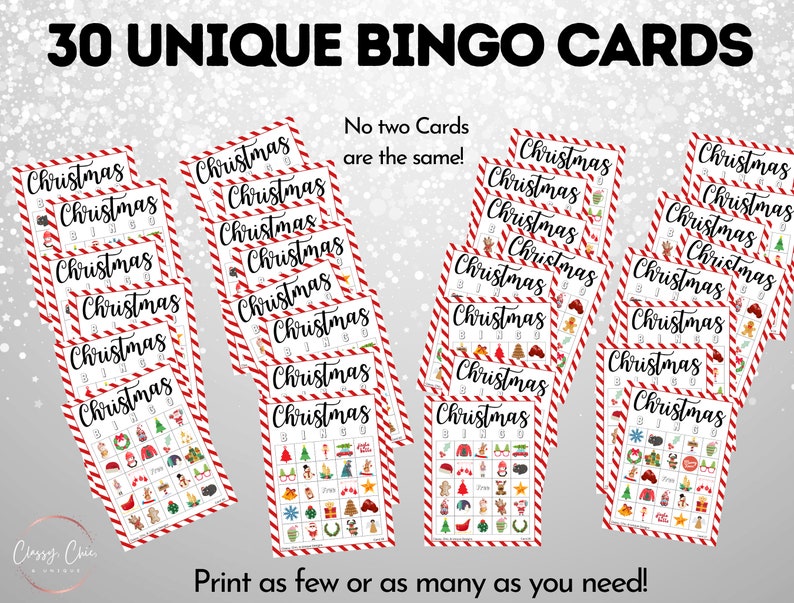 Christmas Bingo 30 Unique Bingo Cards Kids' Christmas - Etsy