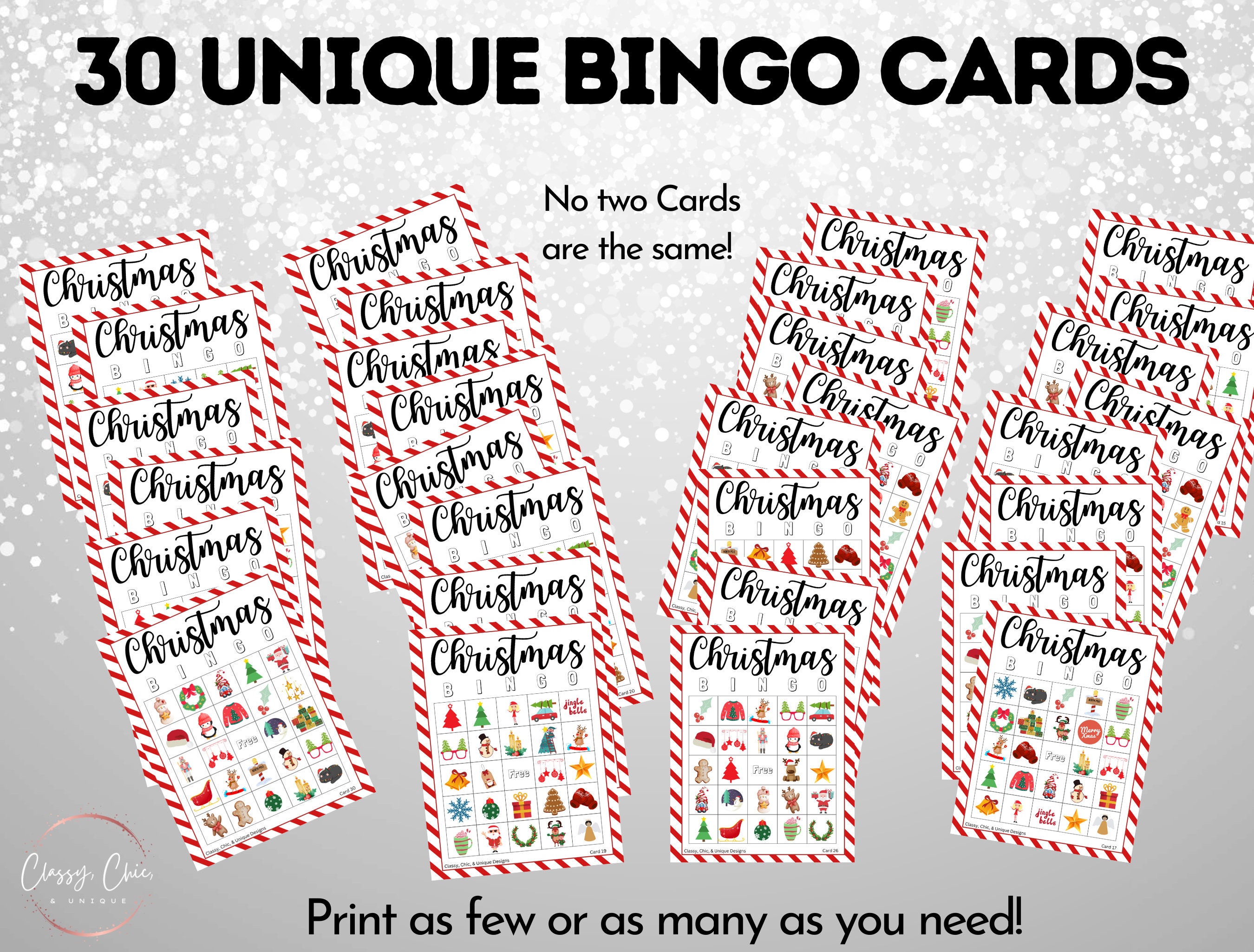 Christmas Bingo 30 Unique Bingo Cards Kids' Christmas - Etsy