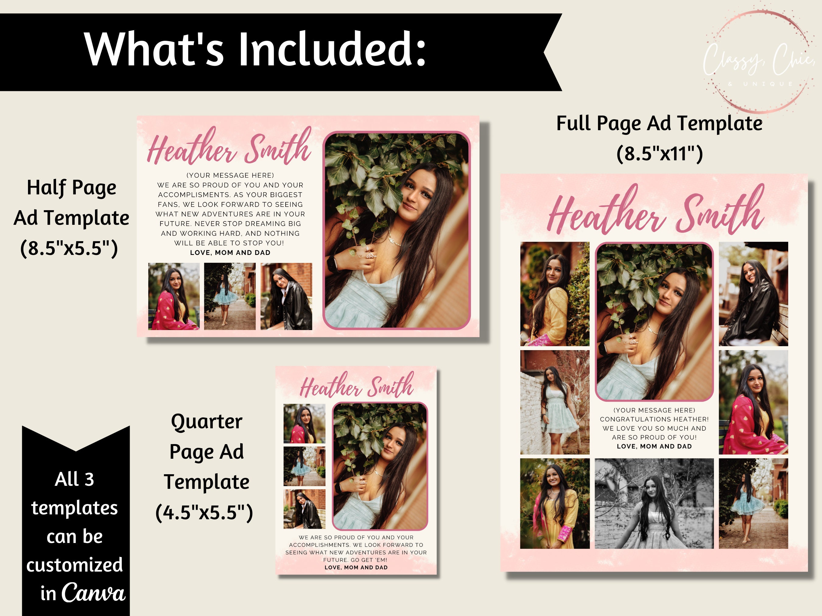 Editable Senior Yearbook Ad Canva Template Bundle (digital Download) - Etsy