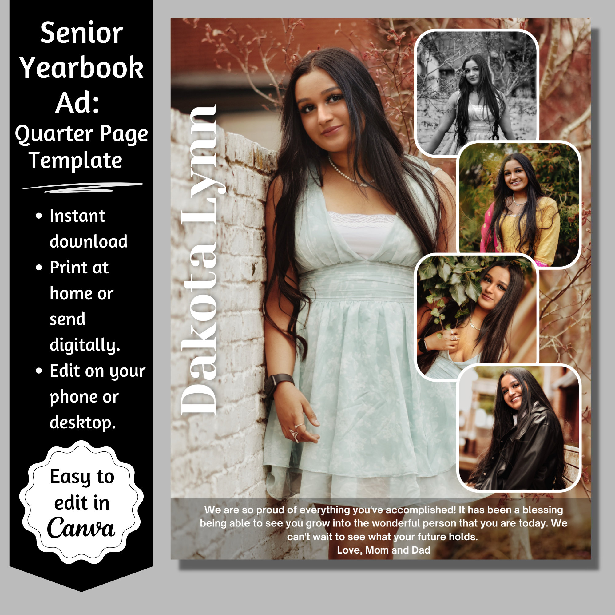 Senior Yearbook Ad, Quarter Page Senior Yearbook Ad, Senior Tribute Ad ...