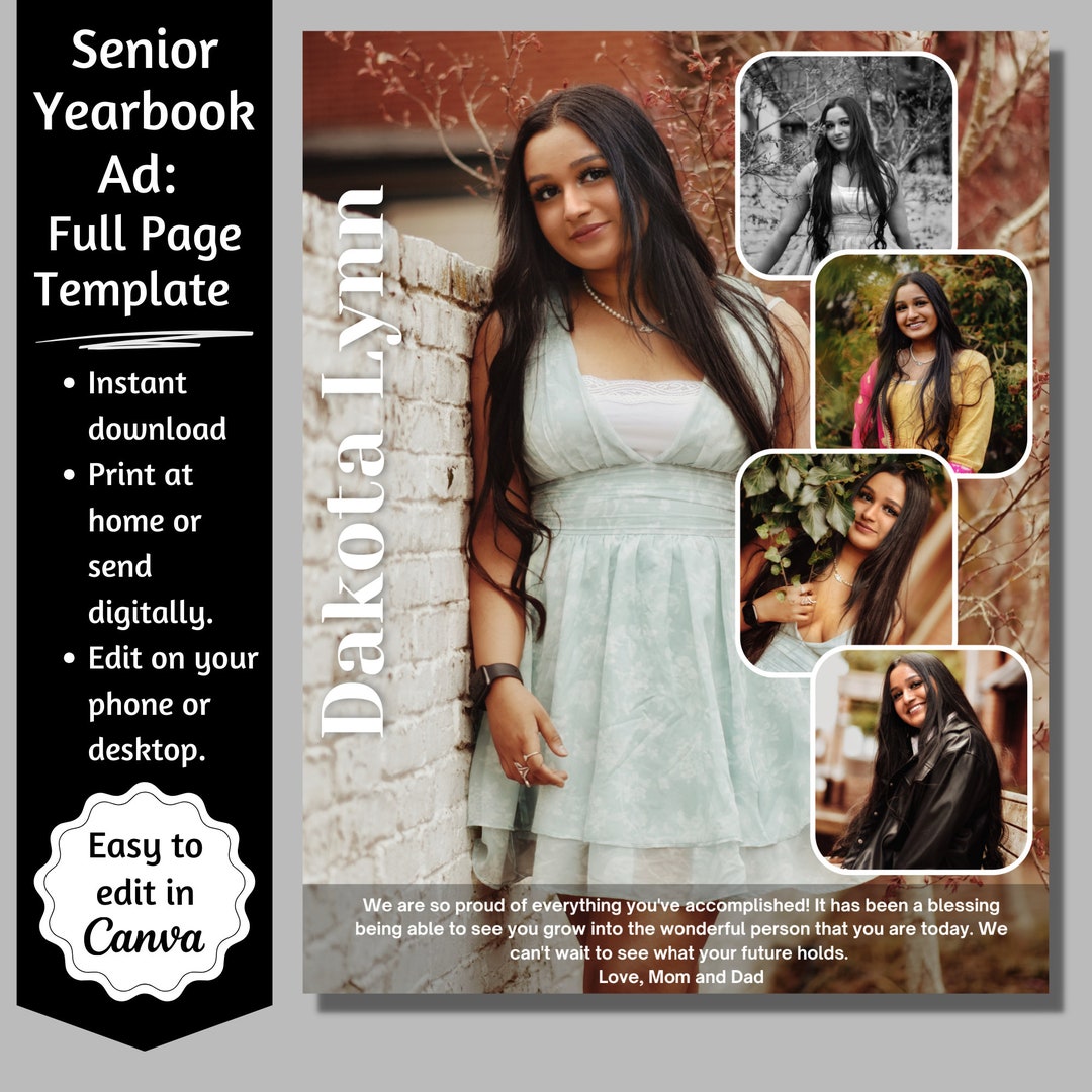Full Page Senior Yearbook Ad Template, Yearbook Ad Full Page, Senior ...